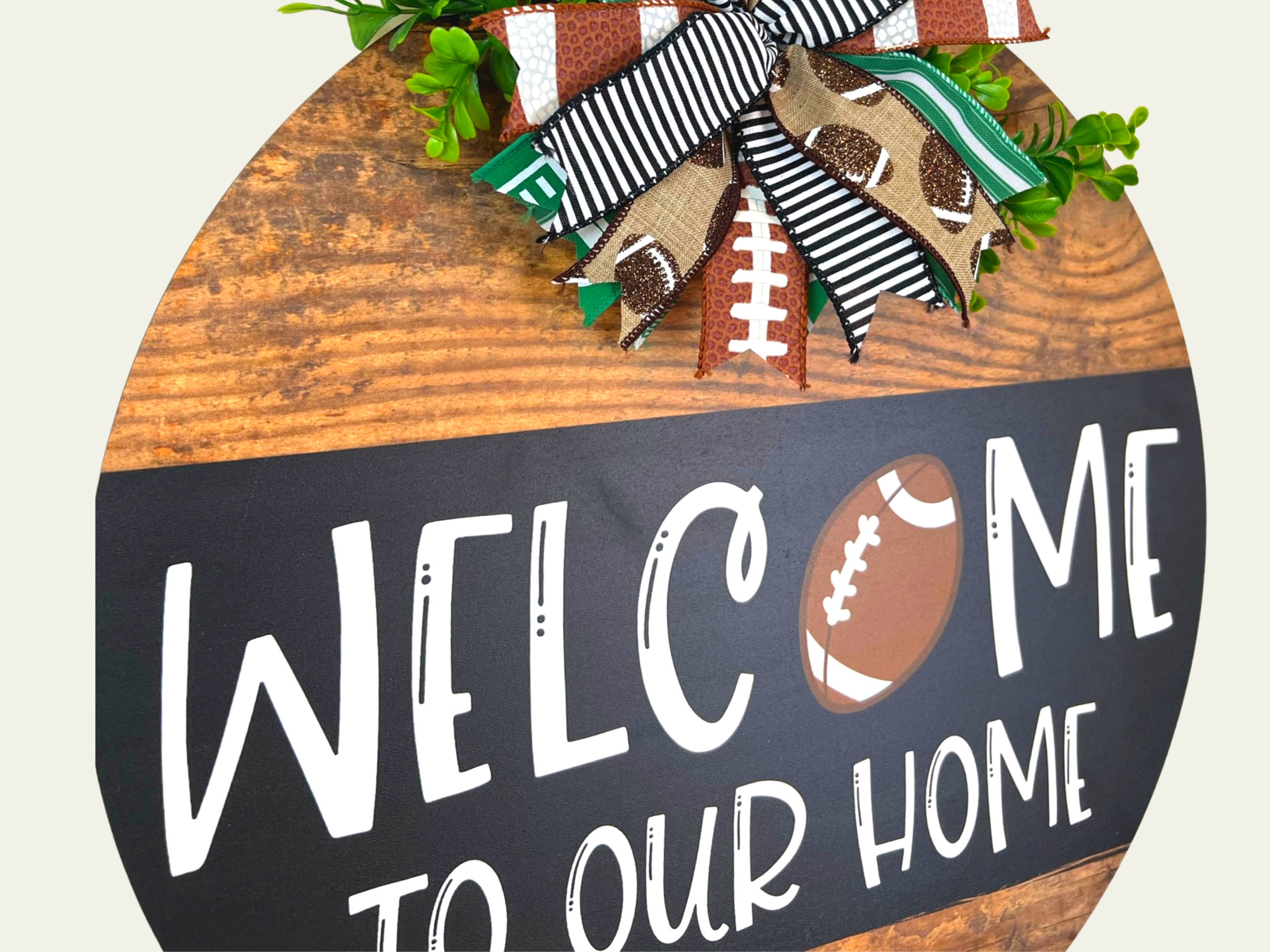 Football Welcome Sign for Front Porch, Welcome Football Door Hanger ...
