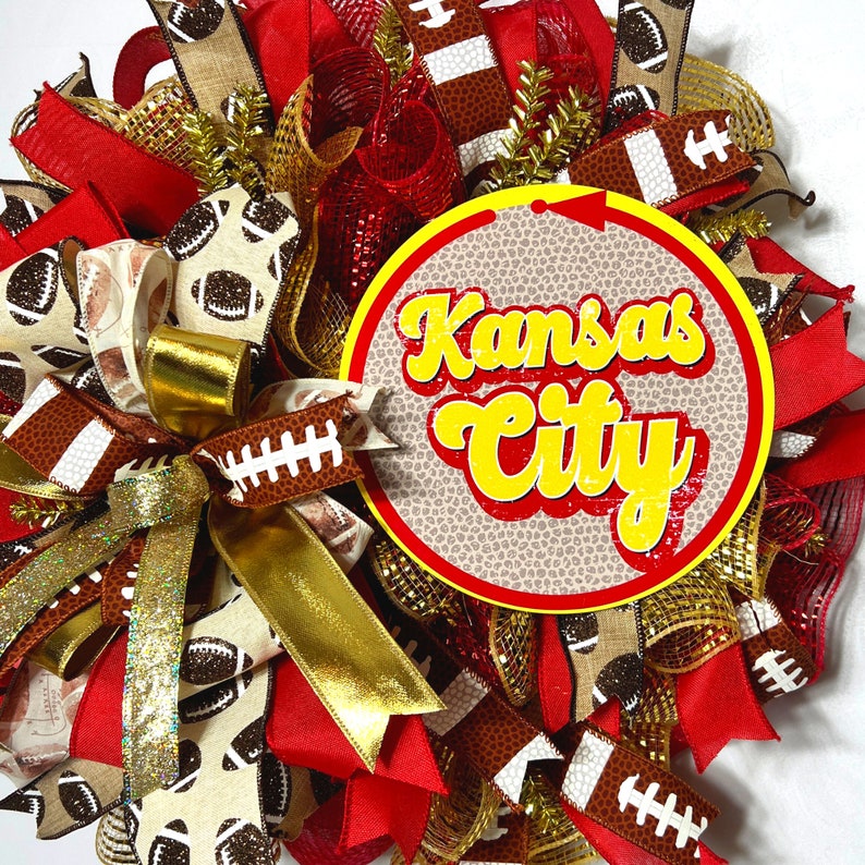Handmade Chiefs Fan Wreath, Sports Front Door Decor, Football Game Day ...