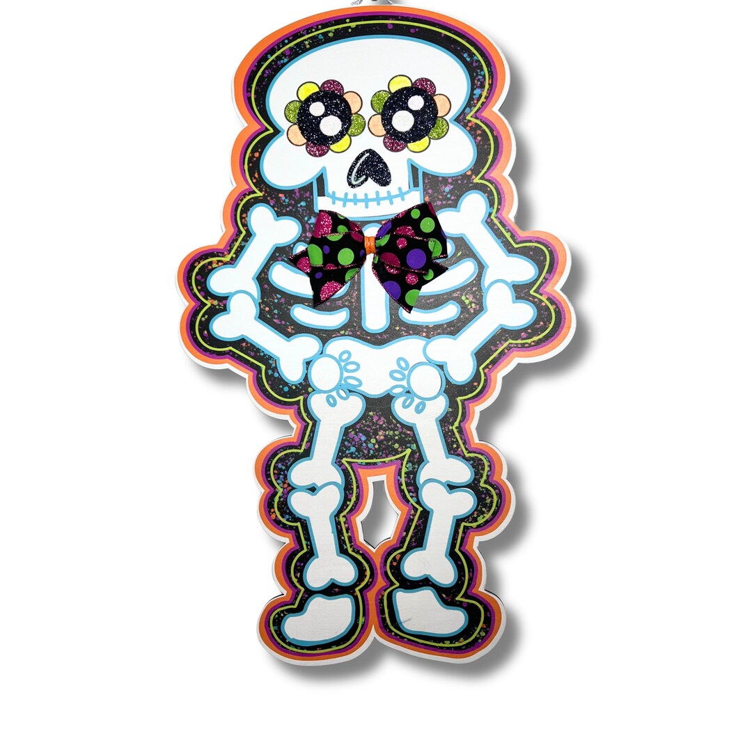 Colorful Day of the Dead Skeleton Door Hanger - Halloween Decor ...