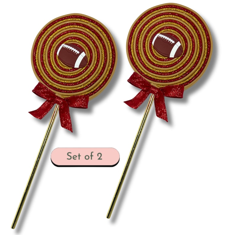 Football Themed Lollipop Sign – Glitter Red and Gold Sports Party Decor ...