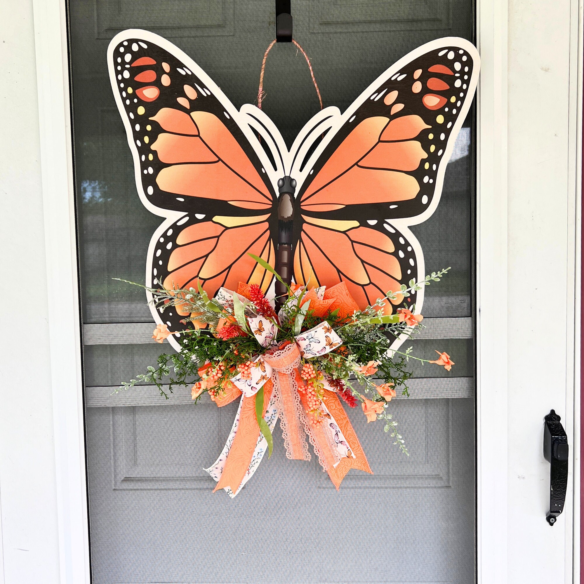Monarch Butterfly Wreath for Front Door, Vibrant Orange Floral Door ...