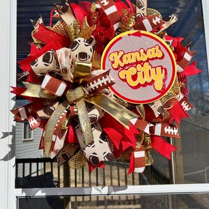 Handmade Chiefs Fan Wreath, Sports Front Door Decor, Football Game Day ...