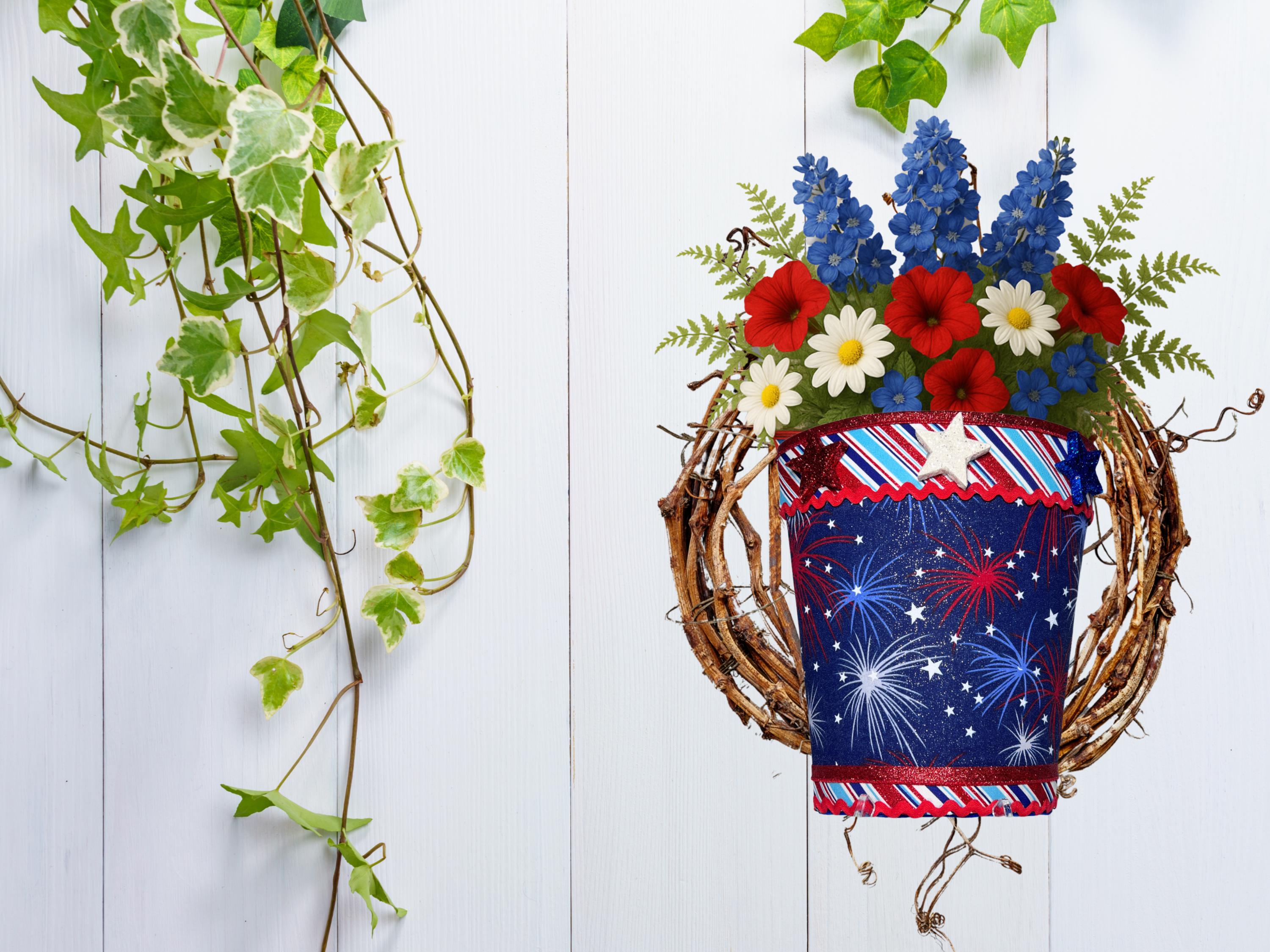 Patriotic Fireworks Flower Pot, 4th of July Wreath Attachment ...