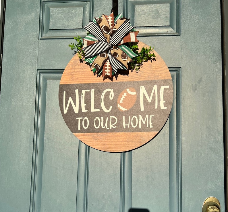 Football Welcome Sign for Front Porch, Welcome Football Door Hanger ...