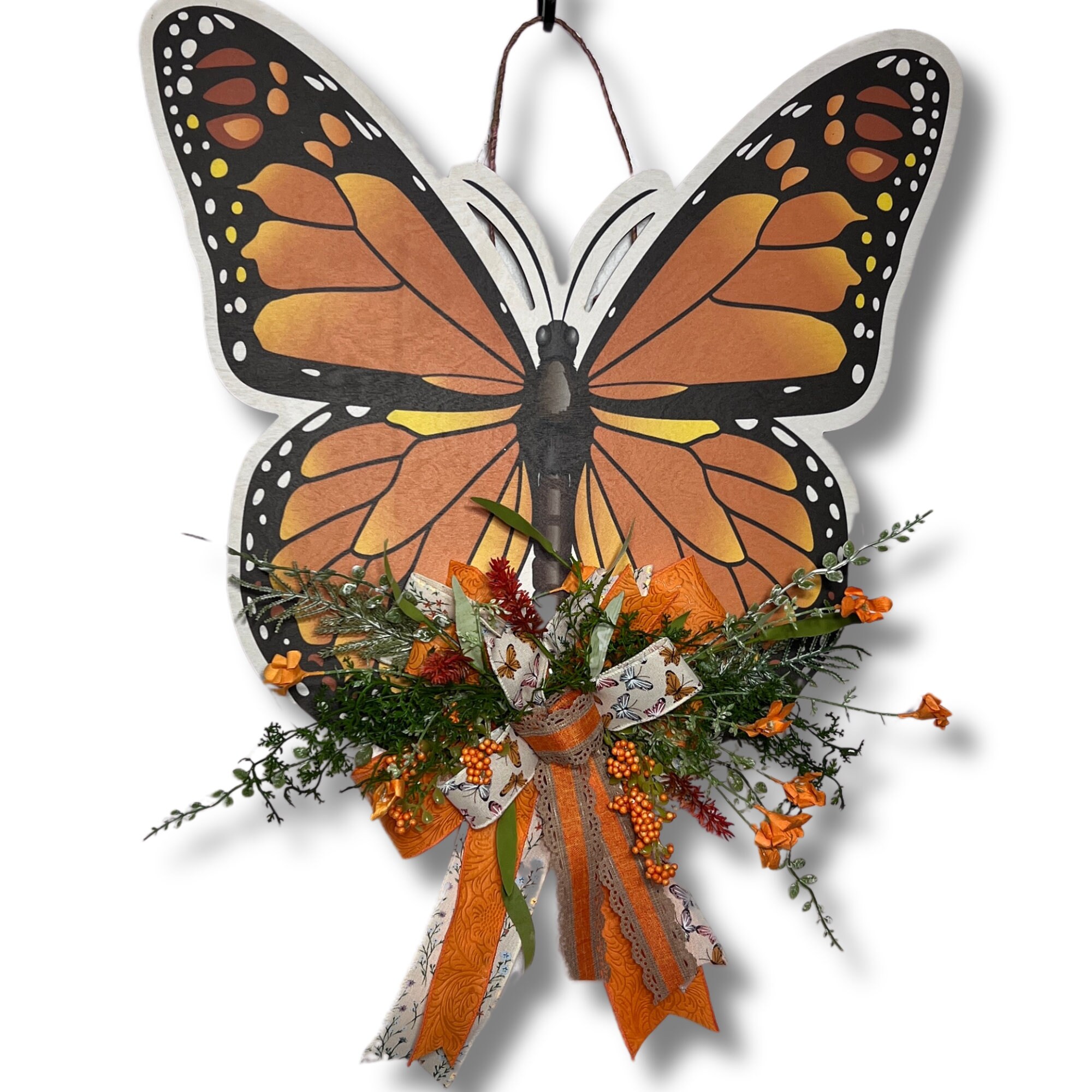Monarch Butterfly Wreath for Front Door, Vibrant Orange Floral Door ...