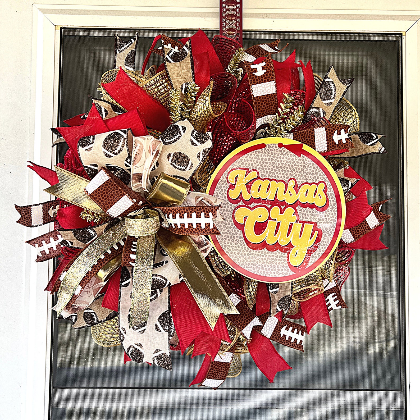 Handmade Chiefs Fan Wreath, Sports Front Door Decor, Football Game Day ...