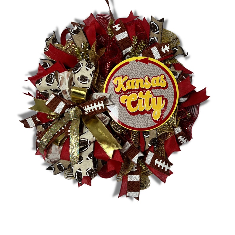 Handmade Chiefs Fan Wreath, Sports Front Door Decor, Football Game Day ...
