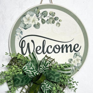 Chic Farmhouse Welcome Wreath for Front Door, Eucalyptus Greenery ...
