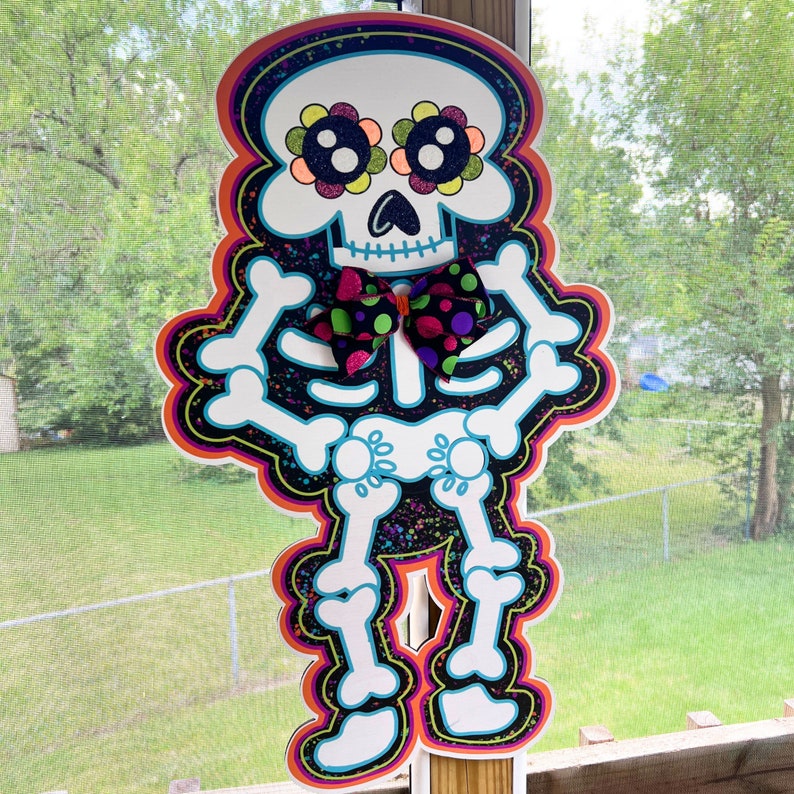 Colorful Day of the Dead Skeleton Door Hanger - Halloween Decor ...