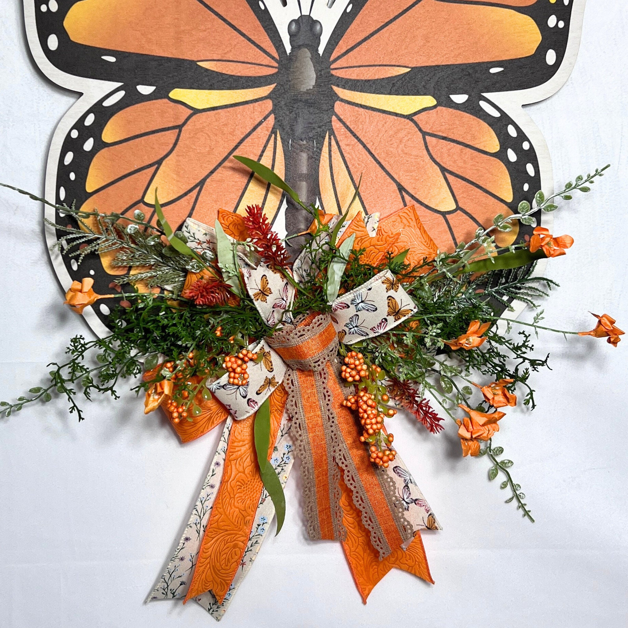 Monarch Butterfly Wreath for Front Door, Vibrant Orange Floral Door ...
