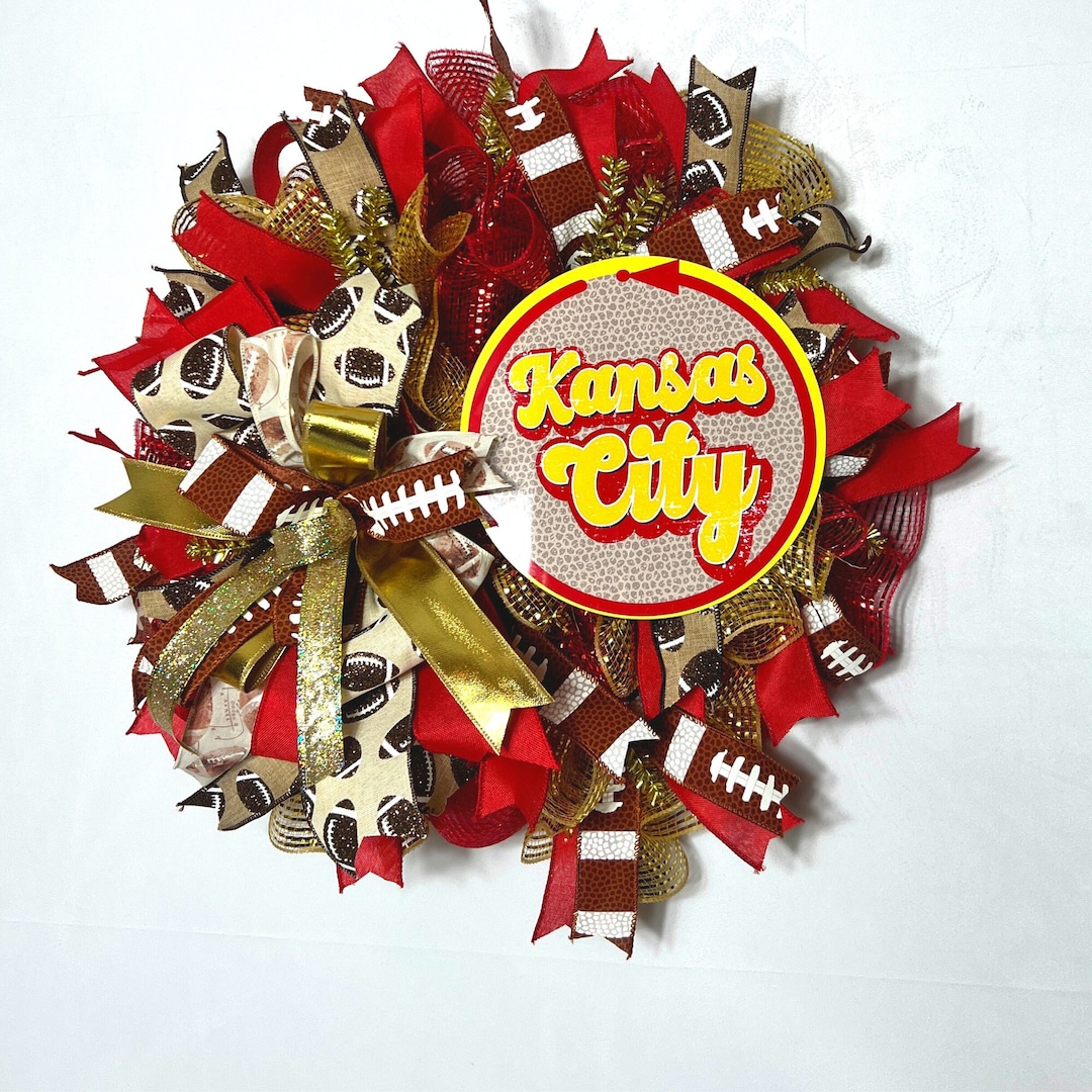 Handmade Chiefs Fan Wreath, Sports Front Door Decor, Football Game Day ...