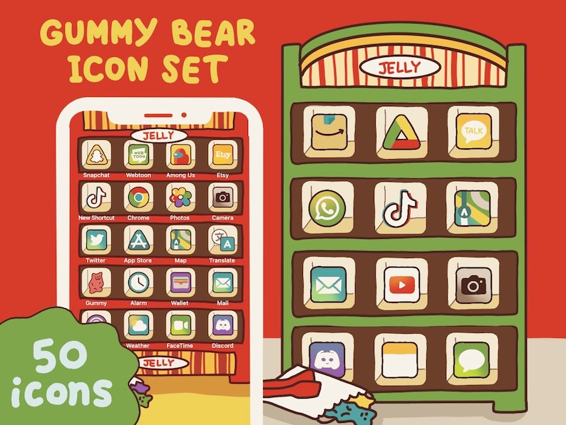 Gummy Bear Icon Set L Velvet Red App Skins L IOS14, 15, Androids L ...