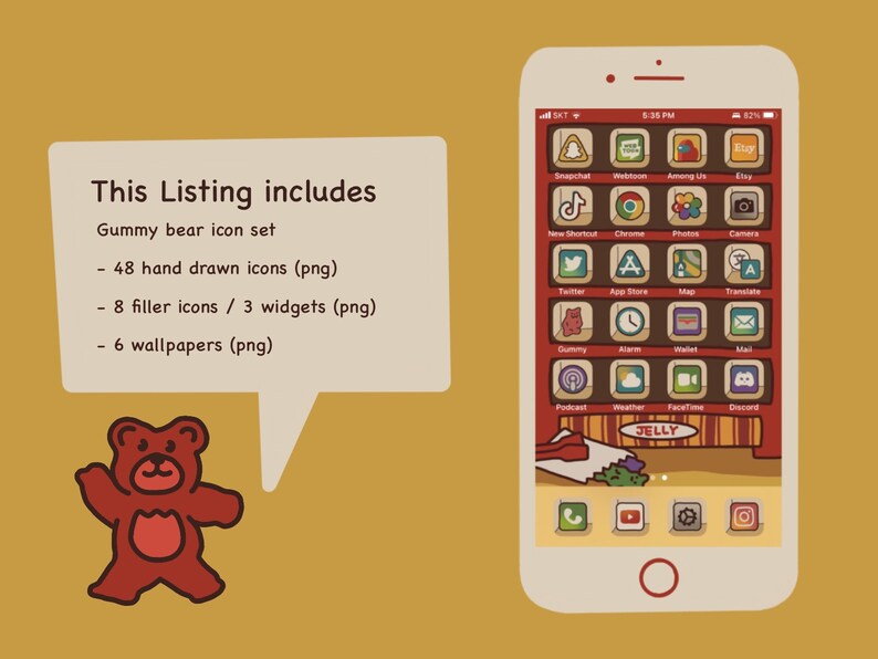 Gummy Bear Icon Set L Velvet Red App Skins L IOS14, 15, Androids L ...