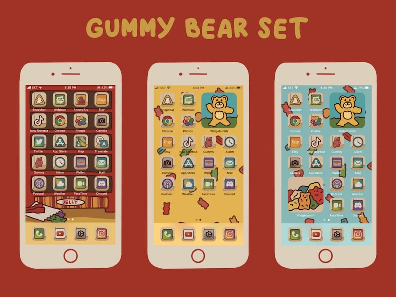 Gummy Bear Icon Set L Velvet Red App Skins L IOS14, 15, Androids L ...
