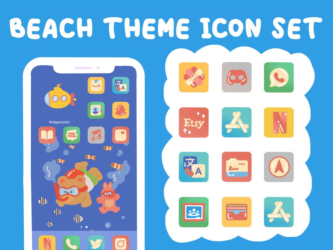 Kidcore Animal Icon Set L Blue App Skins L IOS14, 15, Androids L Beach ...