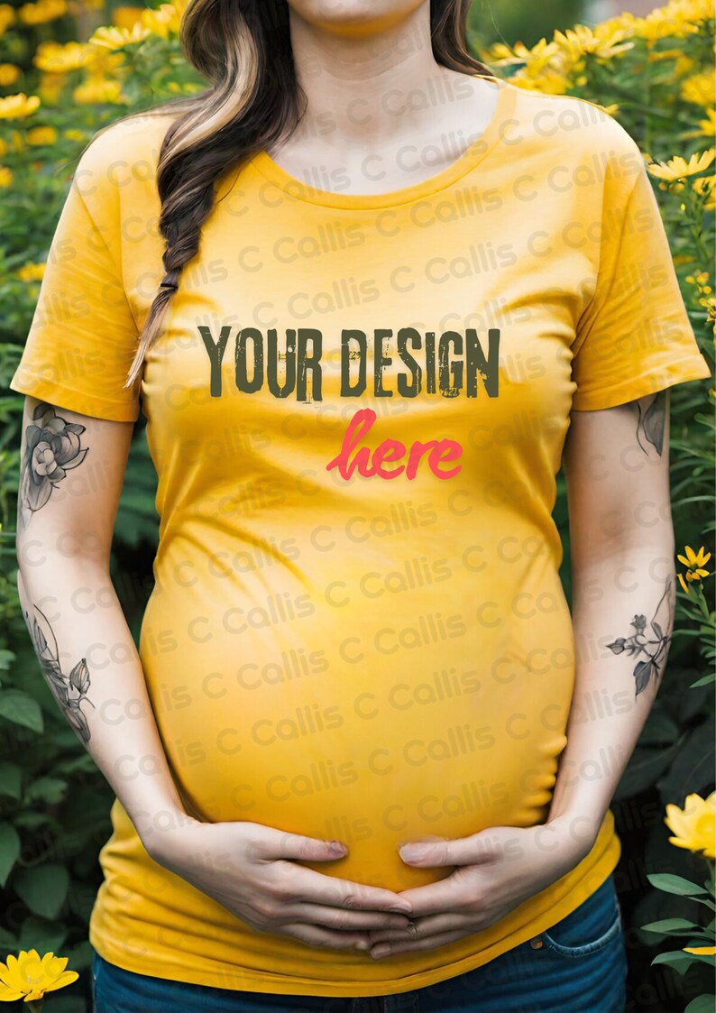 Realistic Mockup for Yellow Maternity T-shirt Perfect for Custom ...
