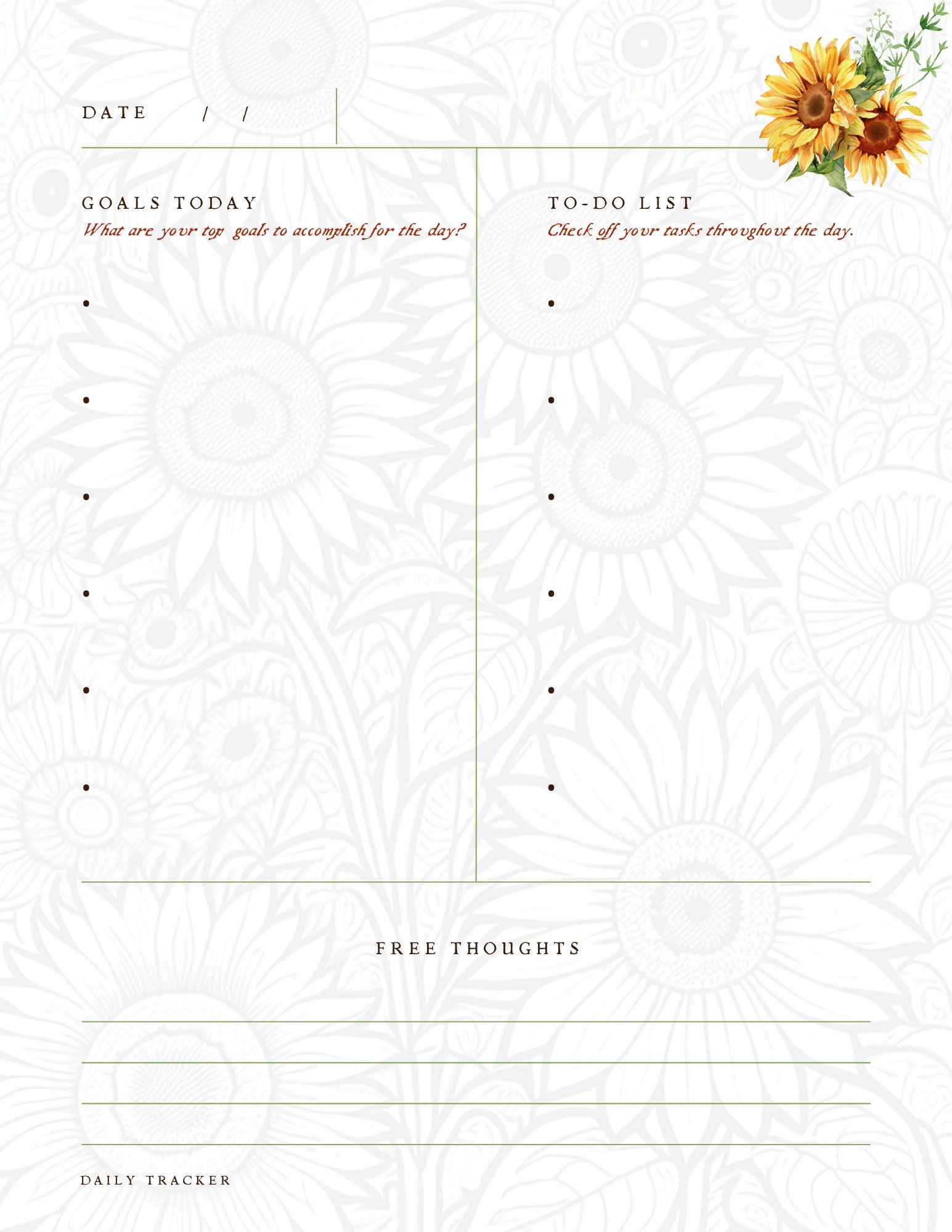 Digital Planner Printable Weekly Plan Daily Plan Notes Sunflower Theme ...