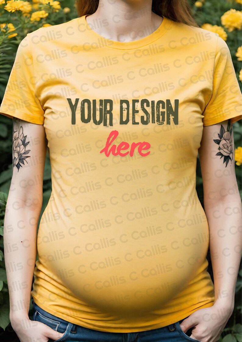 Realistic Mockup for Yellow Maternity T-shirt Perfect for Custom ...