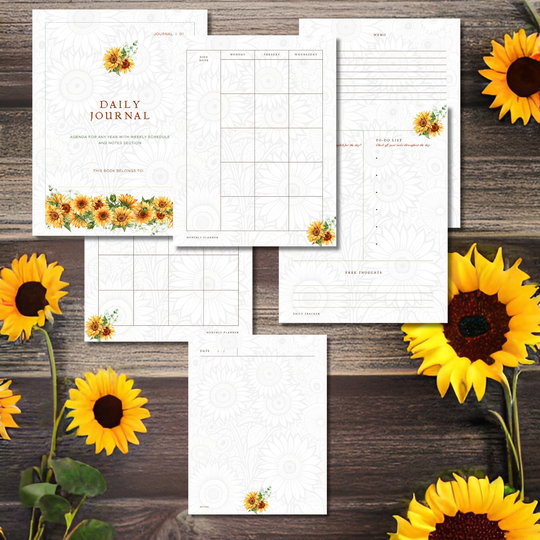 Digital Planner Printable Weekly Plan Daily Plan Notes Sunflower Theme ...
