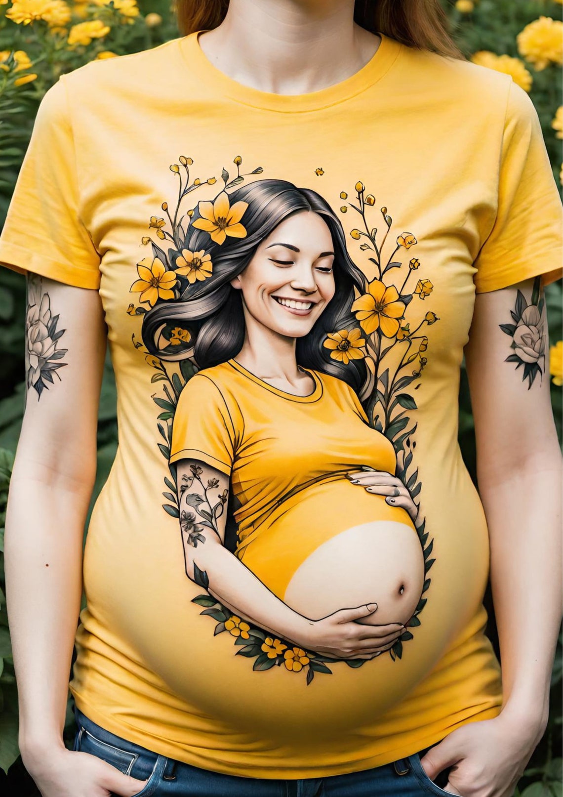 Realistic Mockup for Yellow Maternity T-shirt Perfect for Custom ...