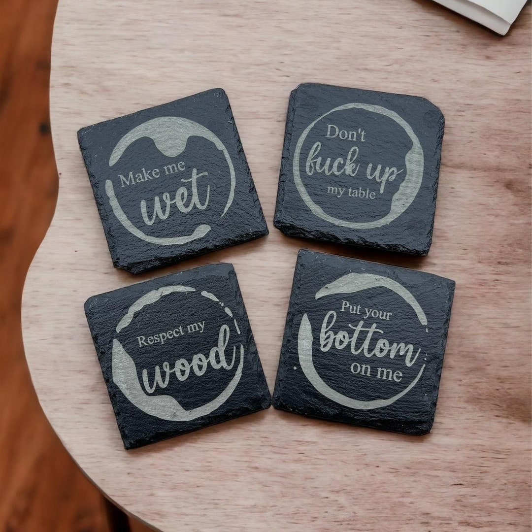 Funny Slate 4-piece Coaster Set Make Me Wet Respect My - Etsy