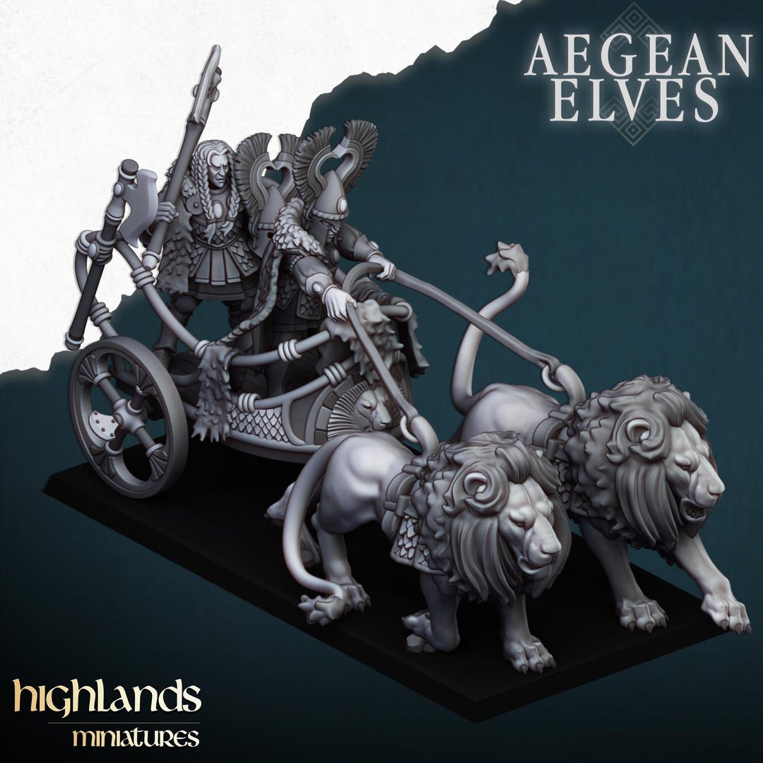 Highlands Miniatures Chariot Lion des Elfes Égéens BASES GRATUITES ...