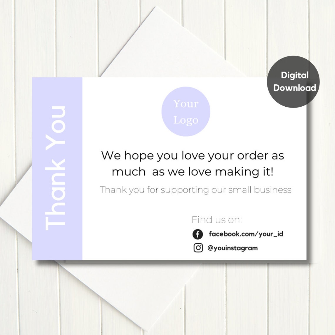 INSTANT DOWNLOAD Business Thank You for Your Order Card Template, Thank ...