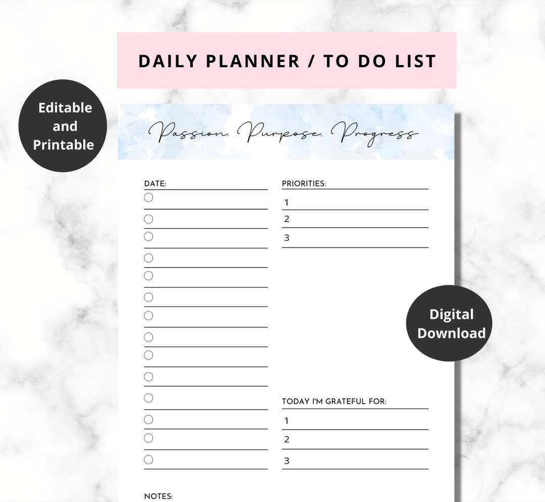 Daily Editable Planner, Printable Task Schedule, Productivity Planner ...