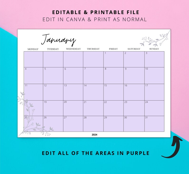 2024 A4 and US Letter Size Monthly Planner Printable, 12-month Minimal ...