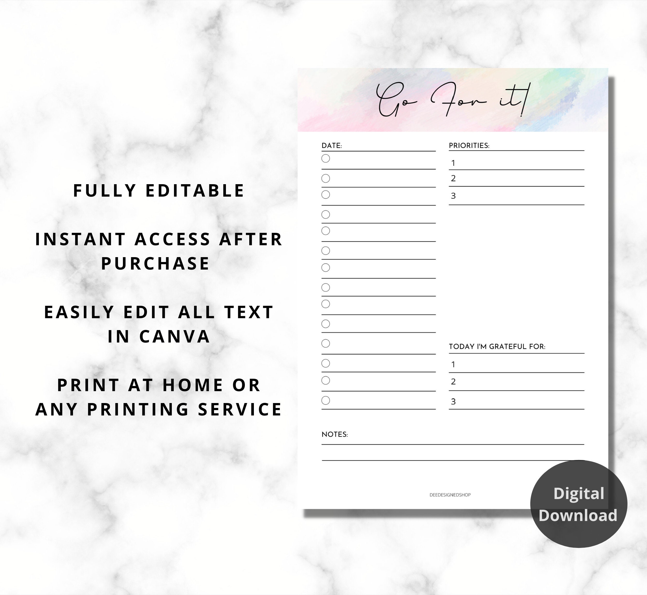 Daily Editable Planner, Printable Task Schedule, Productivity Planner ...