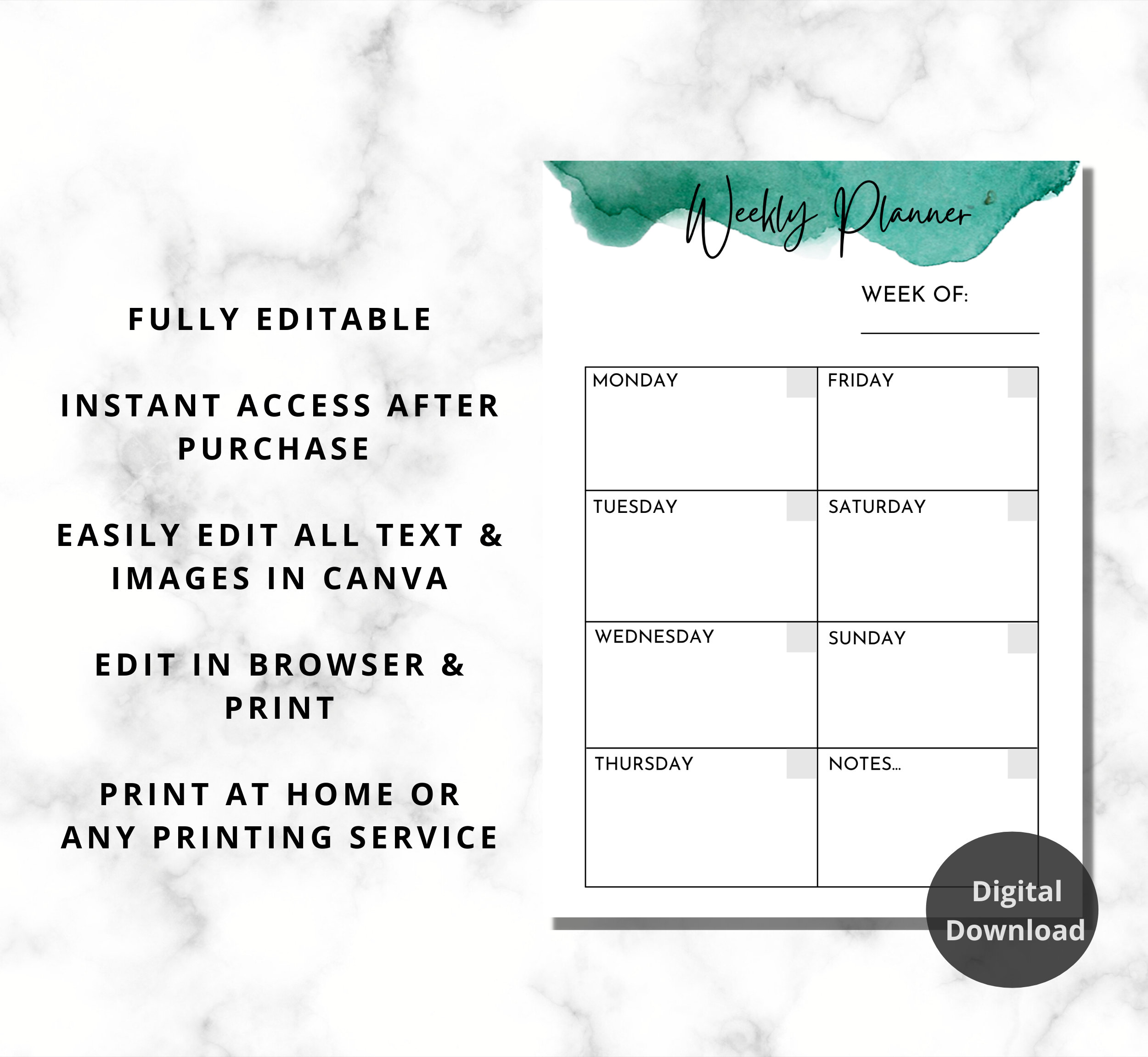 Weekly Editable Planner, Printable Task Schedule, Productivity Planner ...