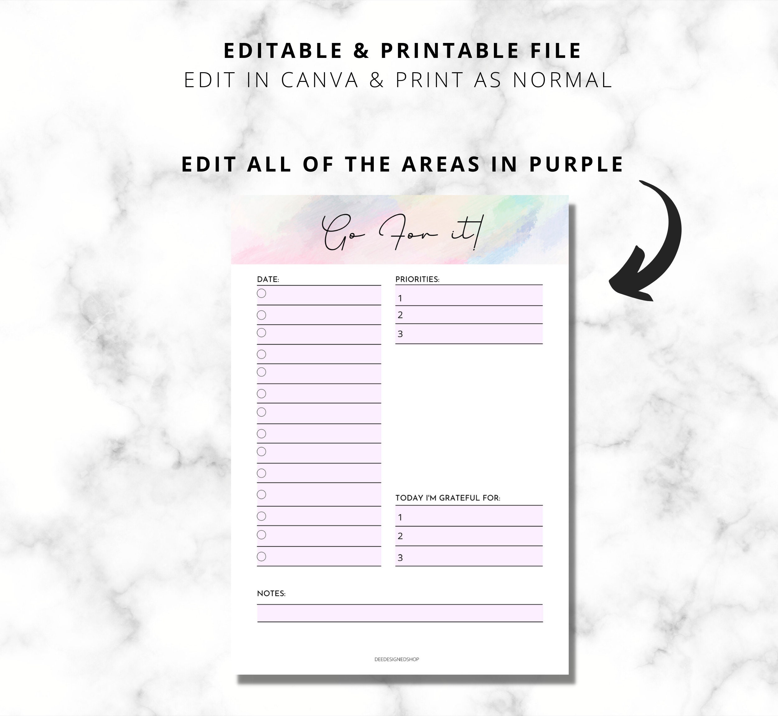 Daily Editable Planner, Printable Task Schedule, Productivity Planner ...