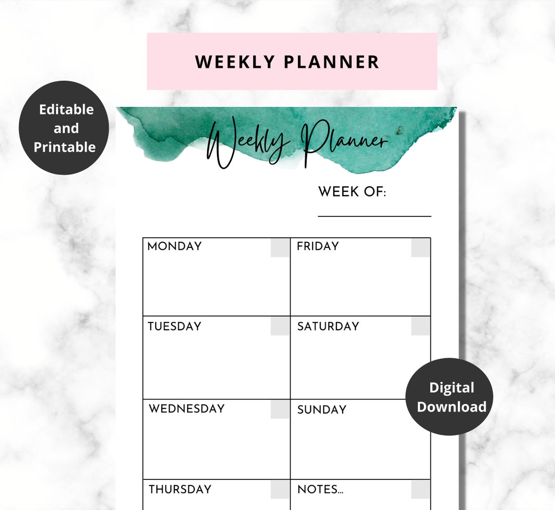 Weekly Editable Planner, Printable Task Schedule, Productivity Planner ...