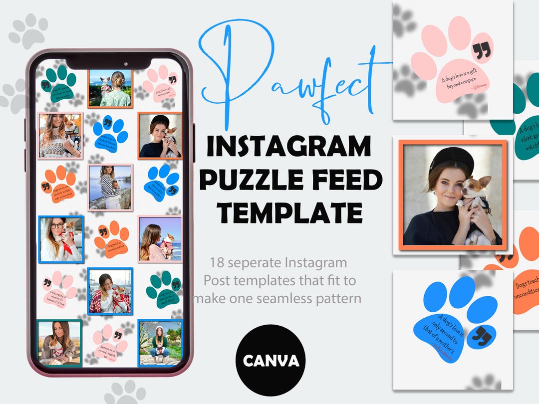 Pawfect - Dog Themed Instagram Puzzle Template | Editable Canva ...
