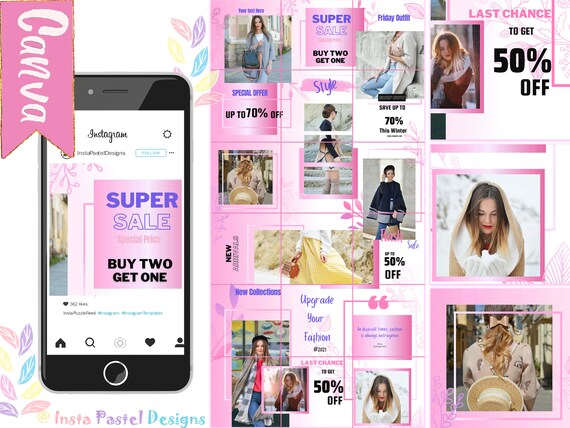 Pink Sale Canva Instagram Puzzle Feed Template Instagram - Etsy