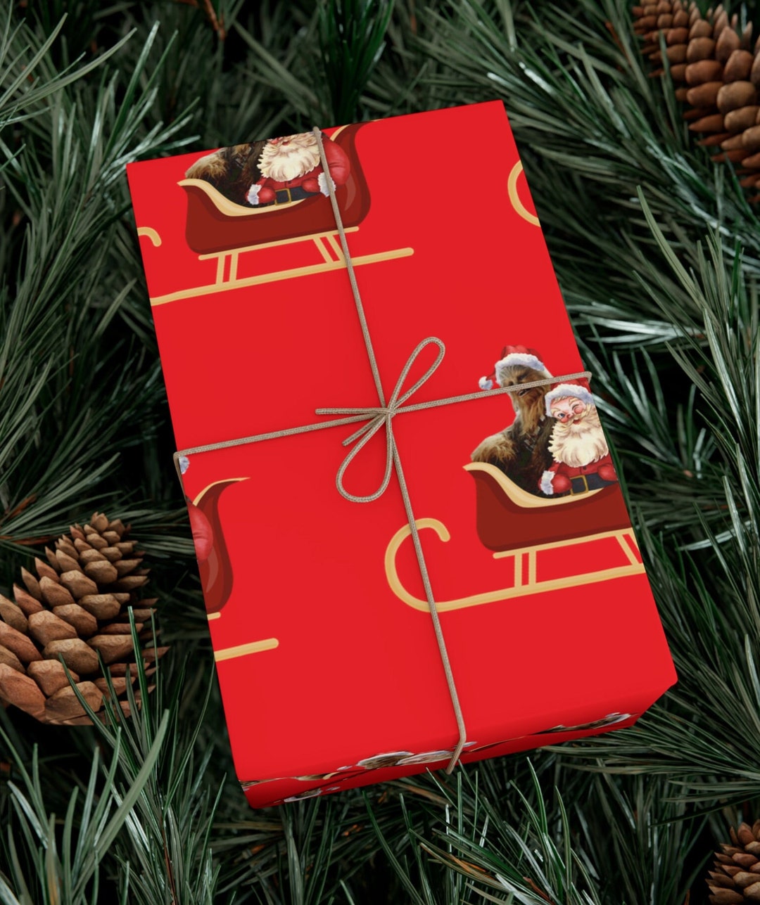 Santa and Chewbacca Gift Wrapping Paper, Funny Christmas Gift Present ...