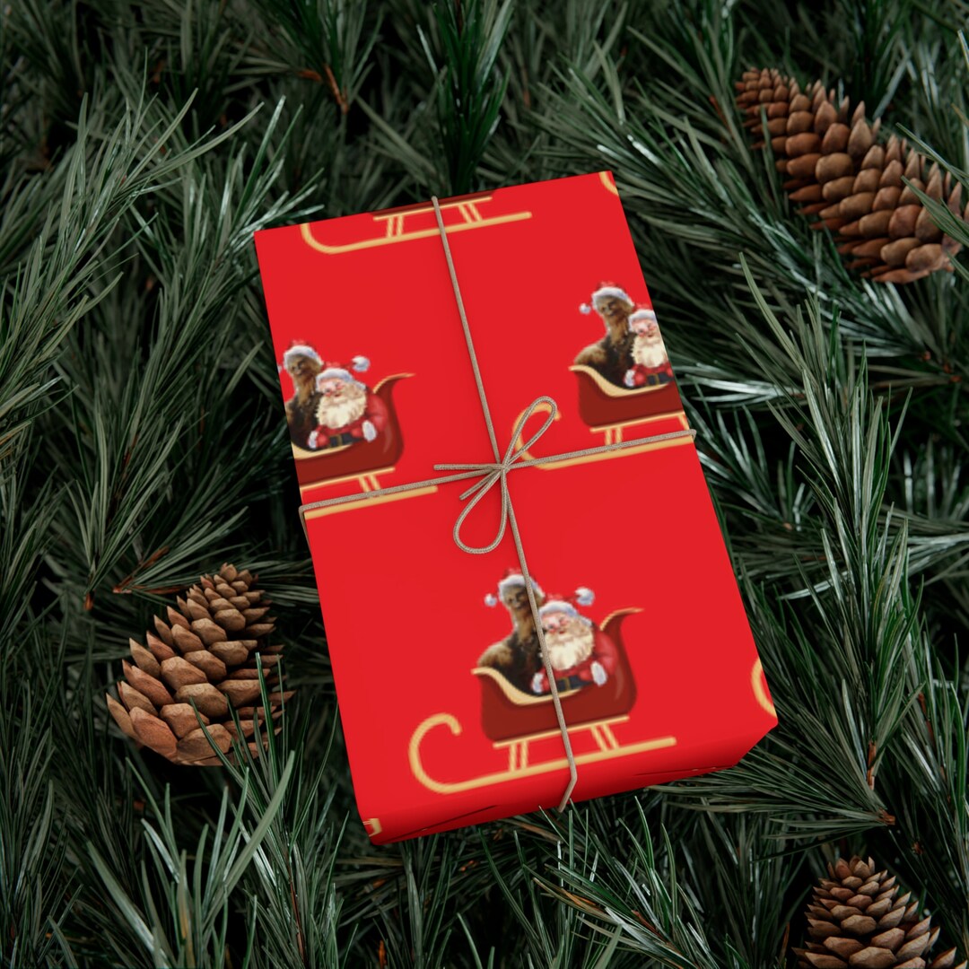 Santa and Chewbacca Gift Wrapping Paper, Funny Christmas Gift Present ...