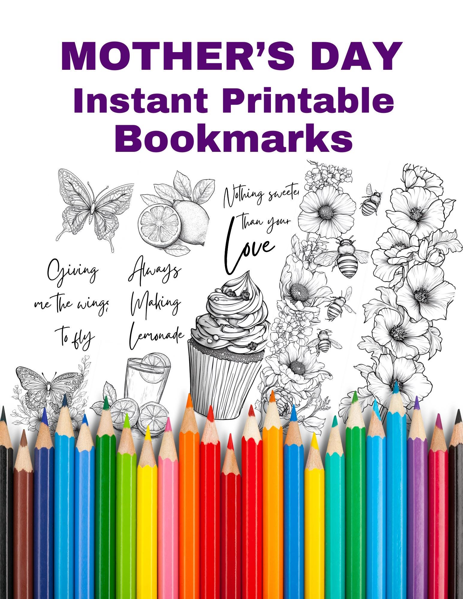 Mother’s Day Printable Bookmarks to Color – 20 Floral, Bee, Lemon ...