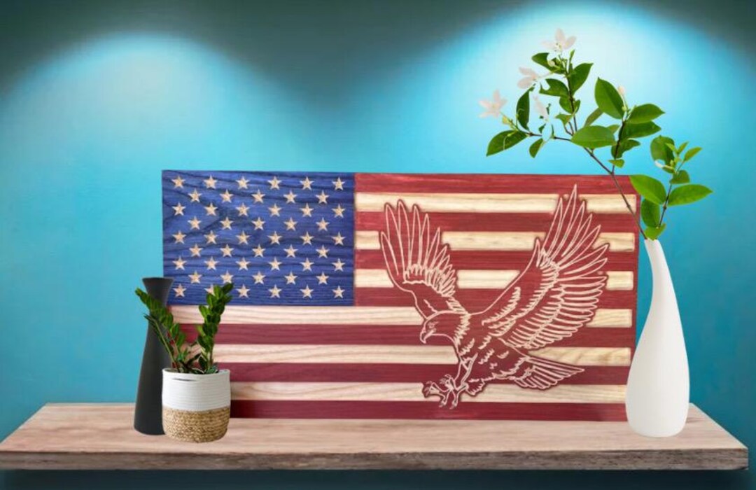 CNC Carved Wood American Flag: Rustic Eagle Design - Etsy