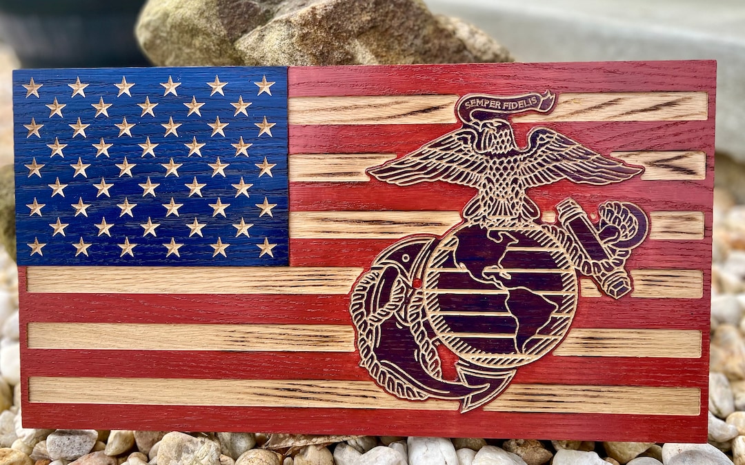 United States Marine Flag, USMC Licensed Flag, Marine Corps, CNC Carved ...