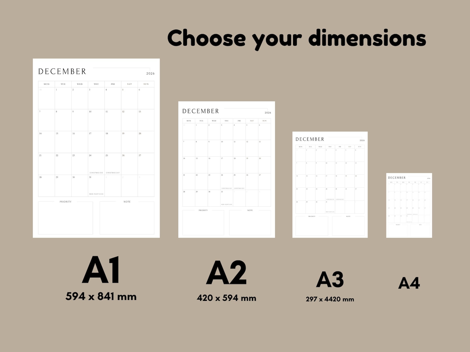 2026 Vertical Calendar | Minimalist Wall Planner With Notes and ...