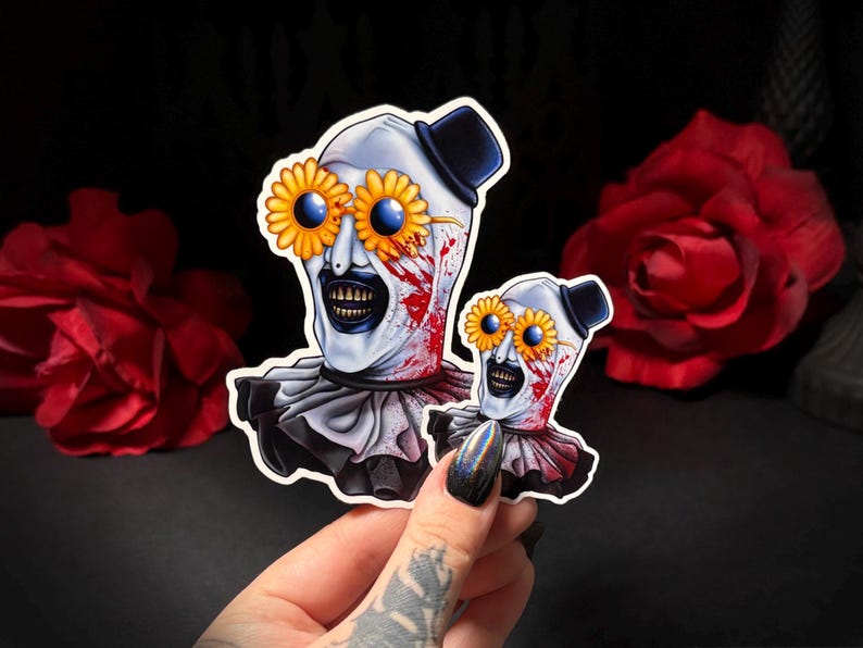 Art the Clown With Sunflower Glasses Sticker | Terrifier Inspired ...