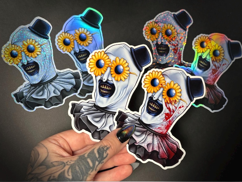 Art the Clown With Sunflower Glasses Sticker | Terrifier Inspired ...