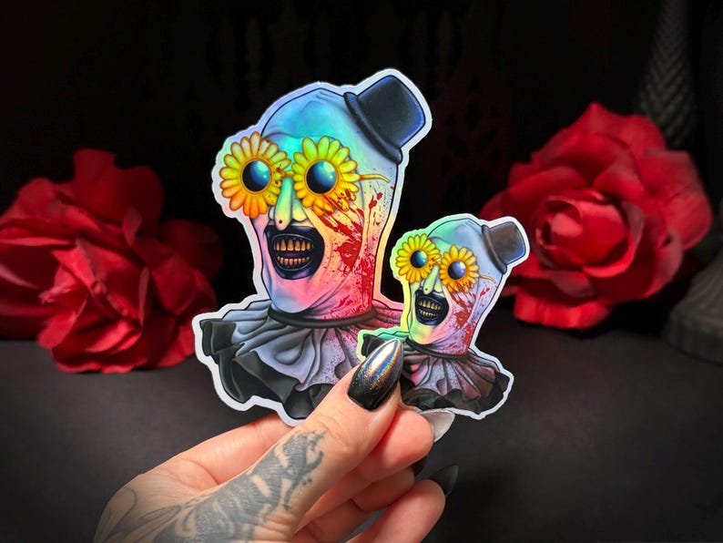 Art the Clown With Sunflower Glasses Sticker | Terrifier Inspired ...