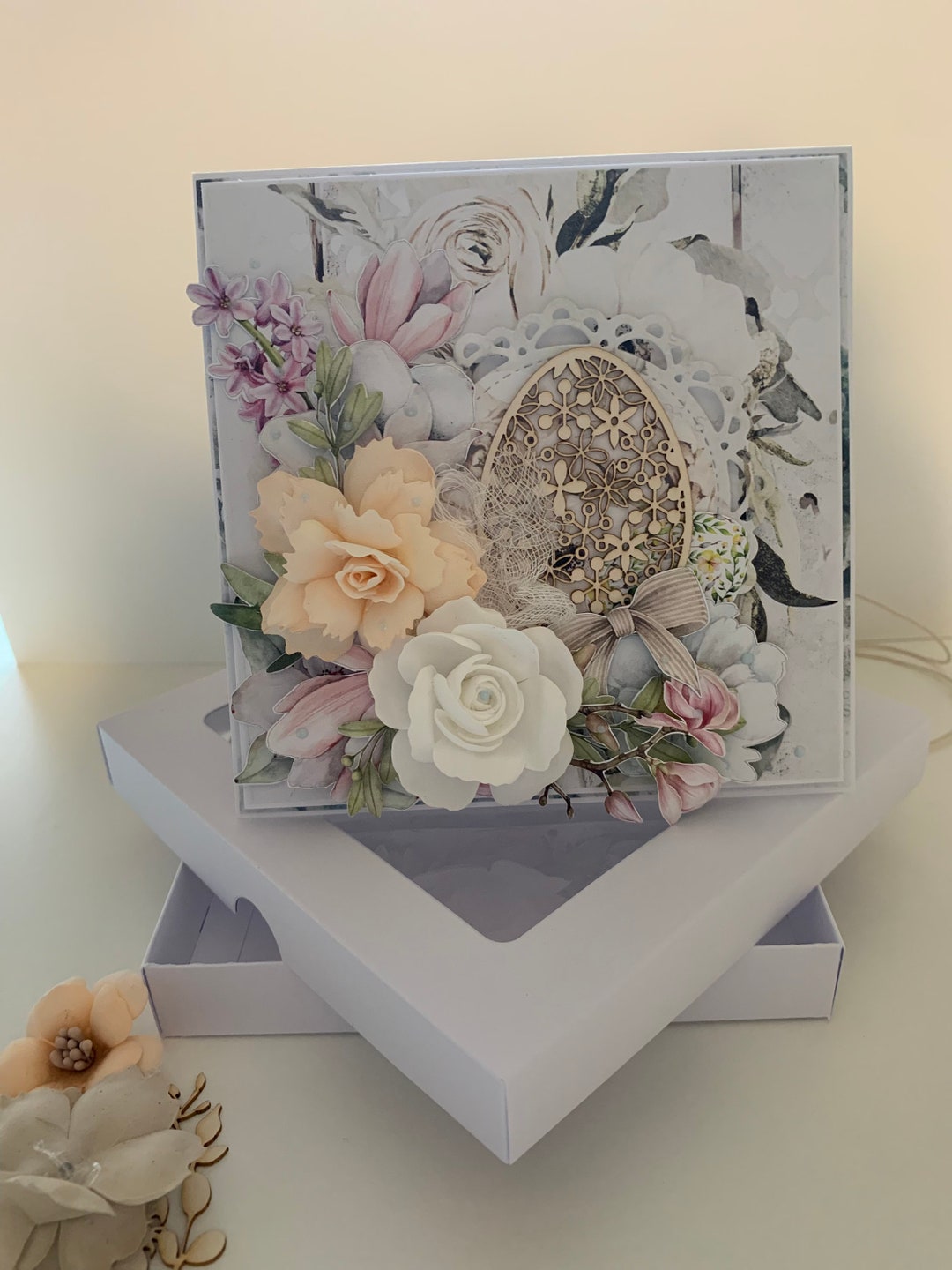 Handmade Luxury Easter Card 3D Boxed Easter Card With Flowers Happy Easter Card With Egg - Etsy