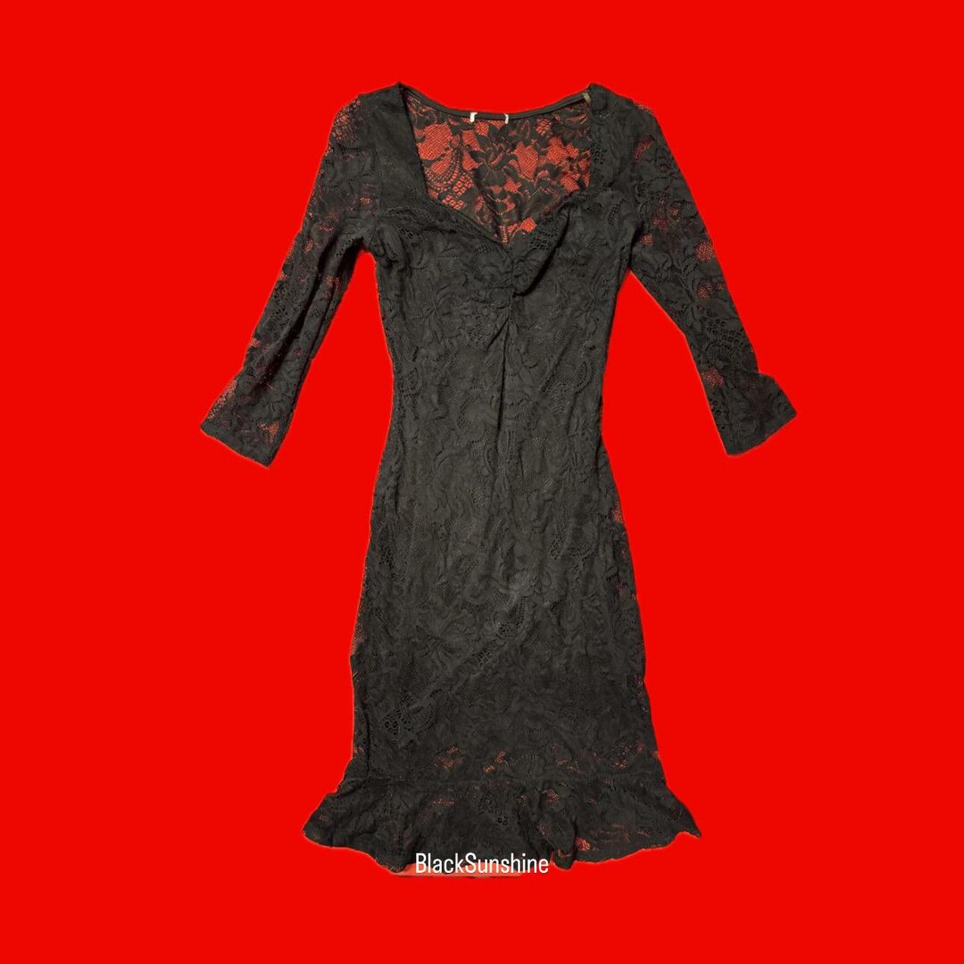 Black Sheer Lace Bodycon Goth Dress M - Etsy
