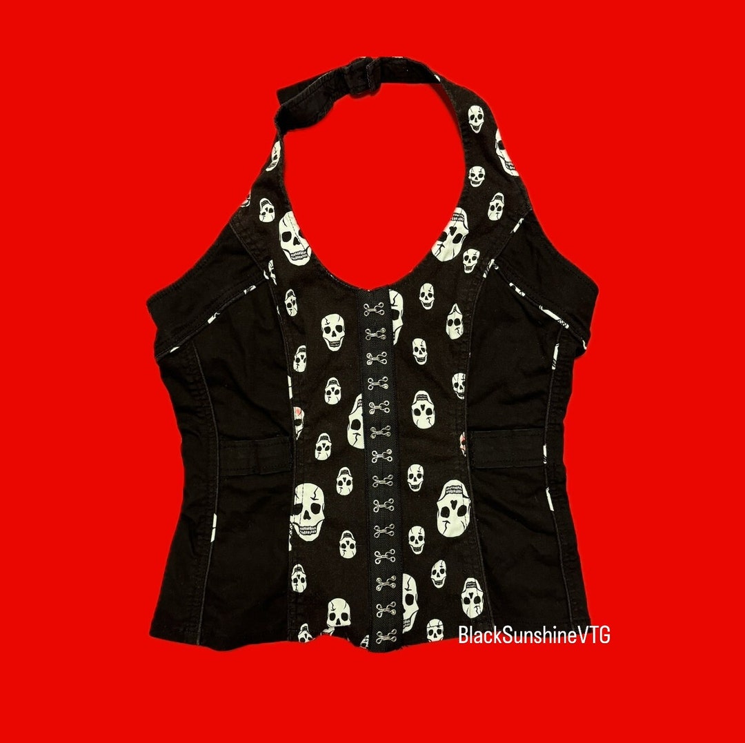Royal Bones Skull Print Emo Mall Goth Halter Corset Top XL - Etsy