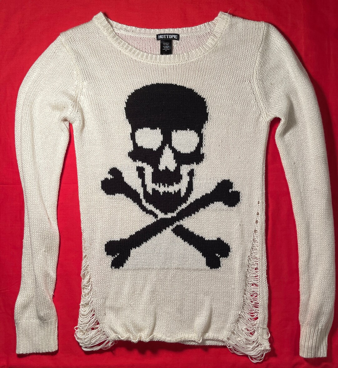 Distressed Skull and Crossbones Punk Alt Goth Sweater XS - Etsy