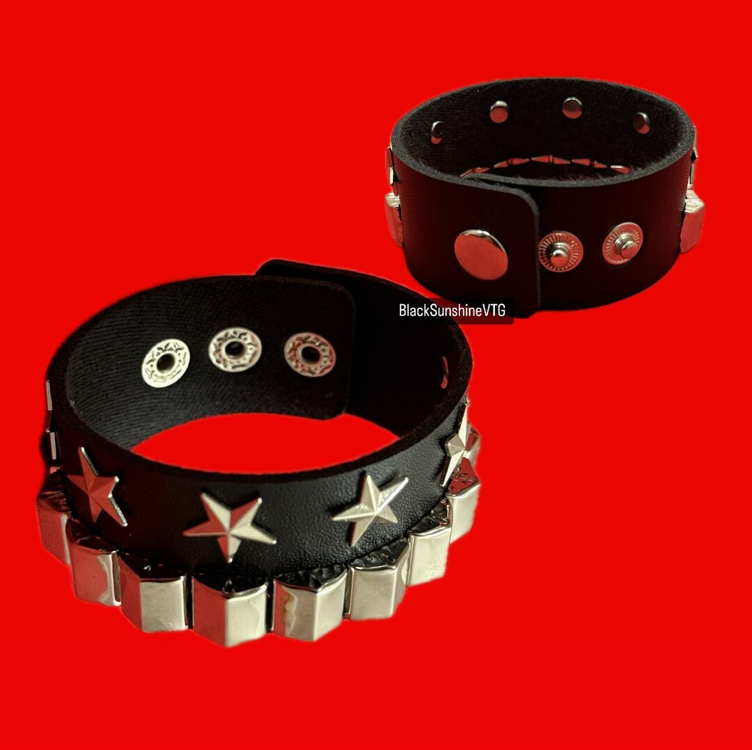 Star Pyramid Stud Emo Goth Alt Wristband Leather Bracelet - Etsy