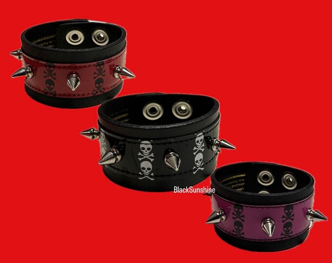 Spike Skull Crossbones Emo Goth Alt Faux Leather Wristband Cuff ...